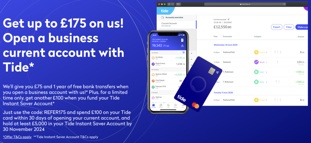 Tide Bank Referral code: REFER175 - Get £175 Free Cash